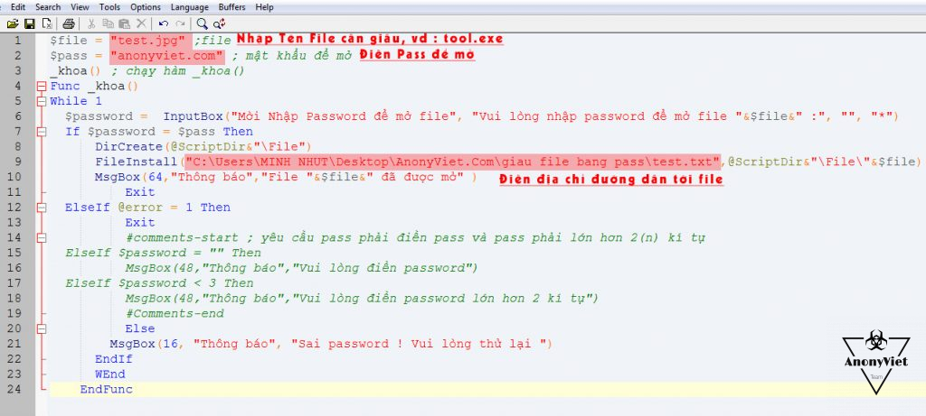 Share source code Autoit giấu file bằng Password - AnonyViet Share source code Autoit giấu file bằng Password - AnonyViet