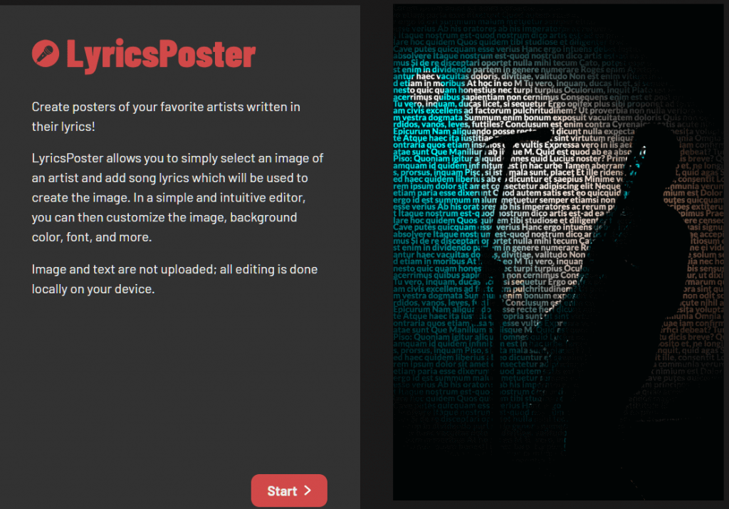 Instructions for creating photos from lyrics with LyricsPoster ...