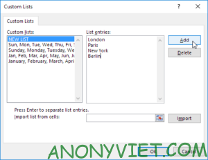 Lesson 3: Custom List - Basic Excel - AnonyViet - English Version