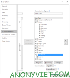 Lesson 24: How to enable Developer Tab in Excel - AnonyViet - English Version