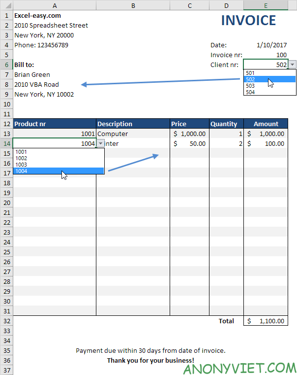 Lesson 62 How To Create Automatic Invoices In Excel AnonyViet 