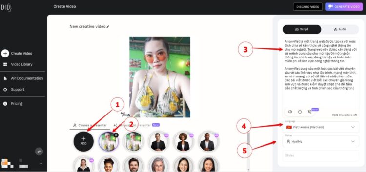 How to create a virtual MC video talking with AI with D-ID - AnonyViet - English Version