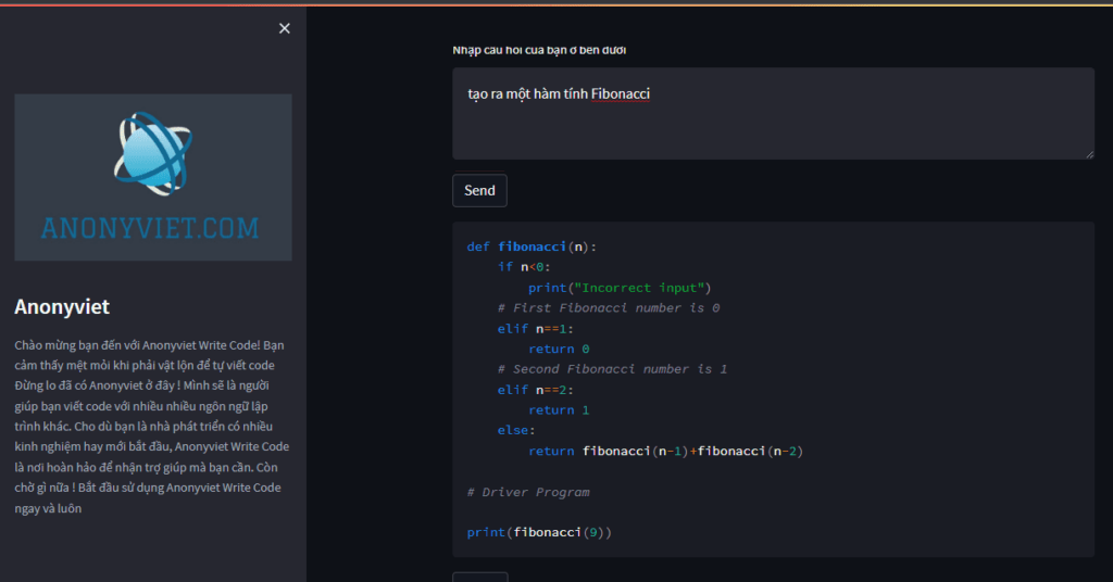 Cách tạo Web App Chatbot viết code tự động bằng Python - AnonyViet