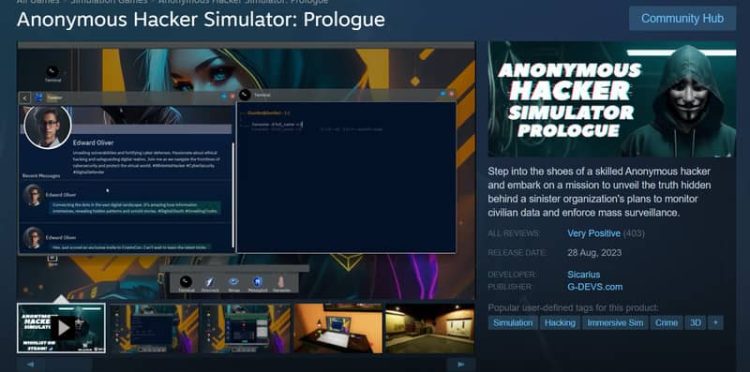 The game Anonymous Hacker Simulator Prologue is free on Steam, have you ...