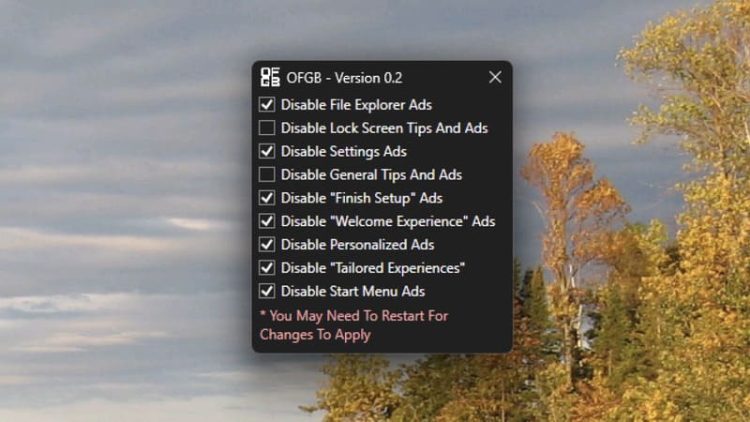 OFGB - Công cụ chặn quảng cáo toàn diện trên Windows 11