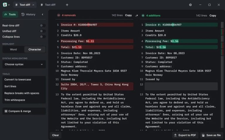 Instructions for finding different content 2 documents by Diffchecker - AnonyViet - English Version