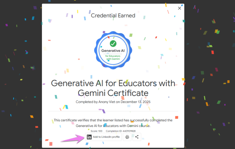 Cách nhận chứng chỉ Generative AI for Educators with Gemini Certificate miễn phí - AnonyViet